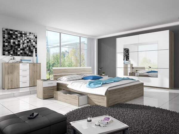 Set za spavaću sobu Melvele 104, Hrast San Remo, Bijela, Vrata ormari: Klizna vrata | FAVI.hr