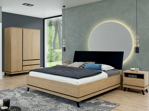 Set za spavaću sobu Monromo 119, Crna, Hrast, Vrata ormari: Klasična vrata | FAVI.hr