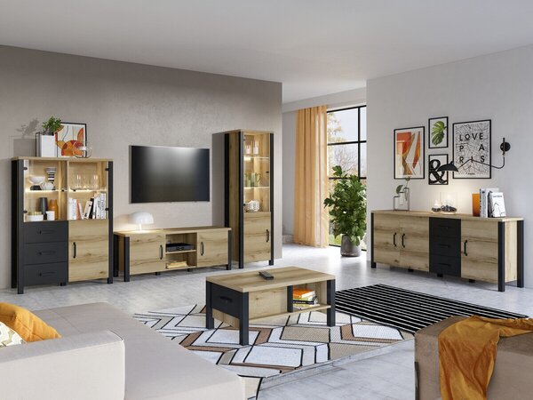 Dnevni boravak Austin N109, Mat crna, Lagani hrast, 191x43cm | FAVI.hr