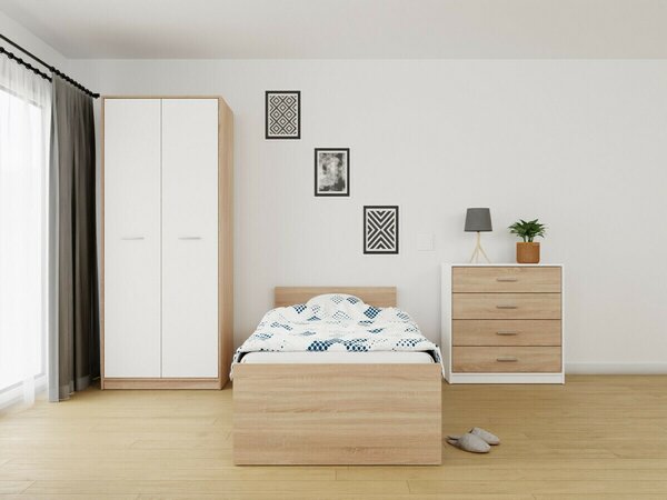 Set za spavaću sobu Novsore 151, Sonoma hrast, Bijela, Vrata ormari: Klasična vrata | FAVI.hr