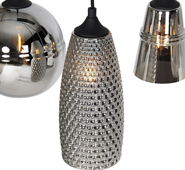 Art deco viseća lampa crna s dimnim staklom 8 svjetala - Hanne | FAVI.hr