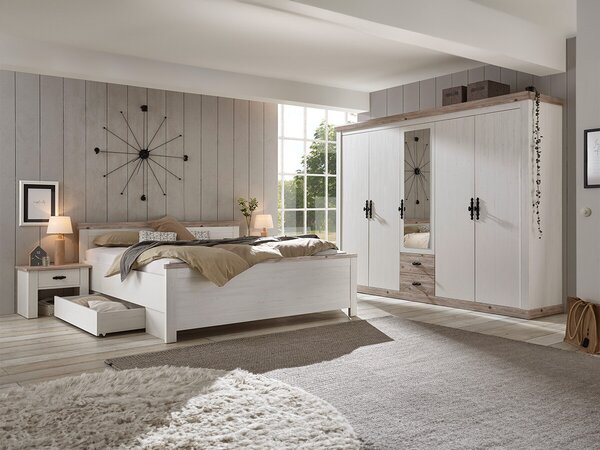 Set za spavaću sobu Daltori 124, Bijela, Bor, Vrata ormari: Klasična vrata | FAVI.hr