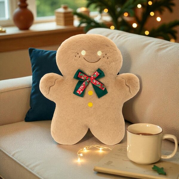 Baršunasti ukrasni jastučić u obliku medenjaka GINGERBREAD, bež boje ...