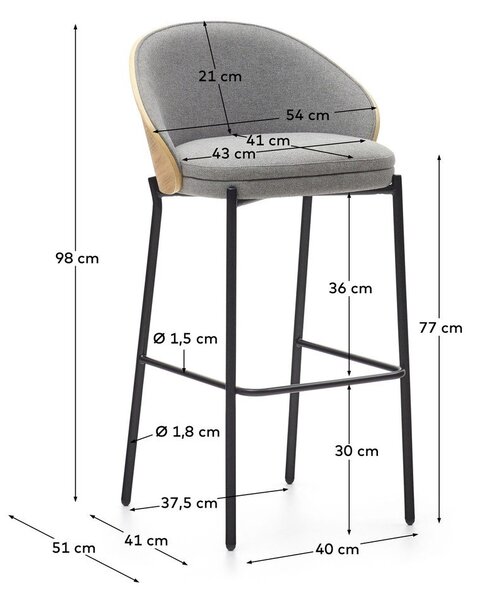 Siva/u prirodnoj boji barska stolica (visine sjedala 77 cm) Eamy – Kave ...