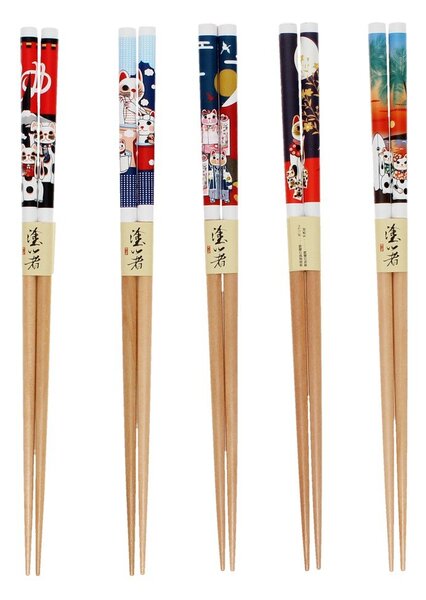 Drven set štapića za jelo 5 kom u prirodnoj boji Beckoning Cats – Rex ...