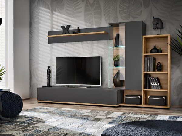 Zondo Set za dnevni boravak Siluett (antracit + hrast wotan) (s LED rasvjetom). 1097583 | FAVI.hr