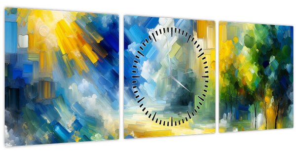 Slika - Apstraktni sunčani dan (sa satom) (90x30 cm) | FAVI.hr