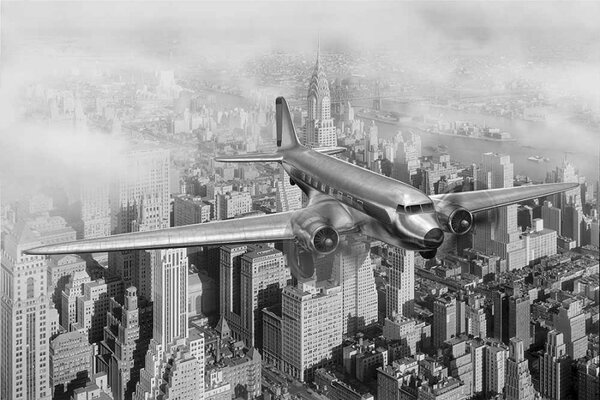 Flis foto tapeta Avion iznad grada MS50006 | 375x250 cm | FAVI.hr